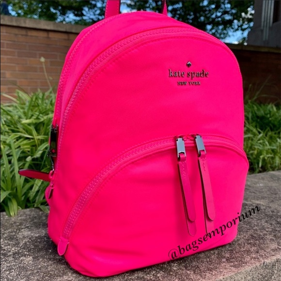 kate spade | Bags | Kate Spade Neon Pink Nylon Md Backpack Wallet Set ...